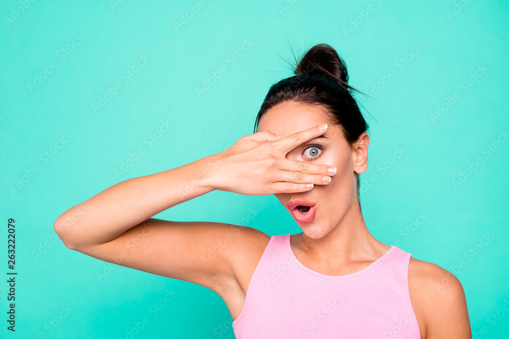 Close up photo beautiful amazing she her lady trendy hairstyle hand arm ...