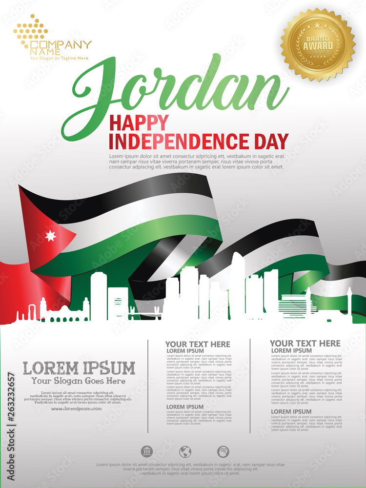 Jordan happy independence day background with waving flag and ...