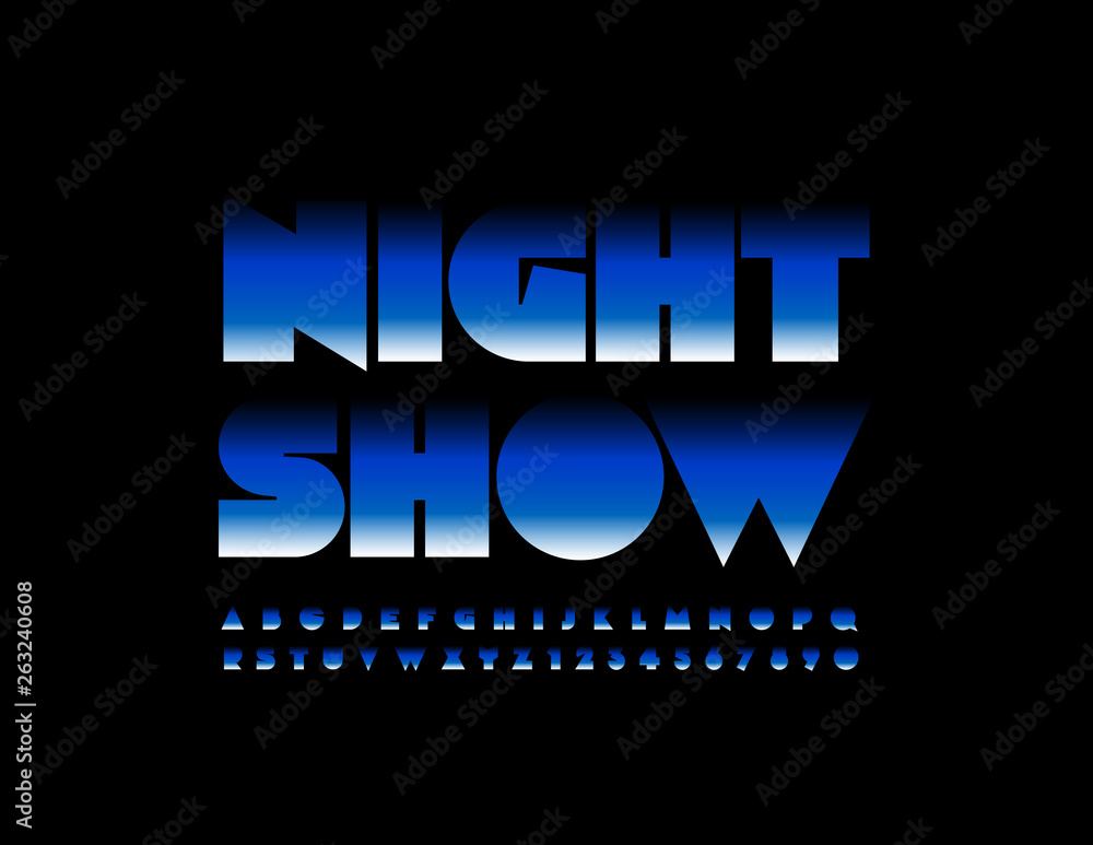 Vector bright poster Movie Night. Gradient Blue Font. Trendy Alphabet ...