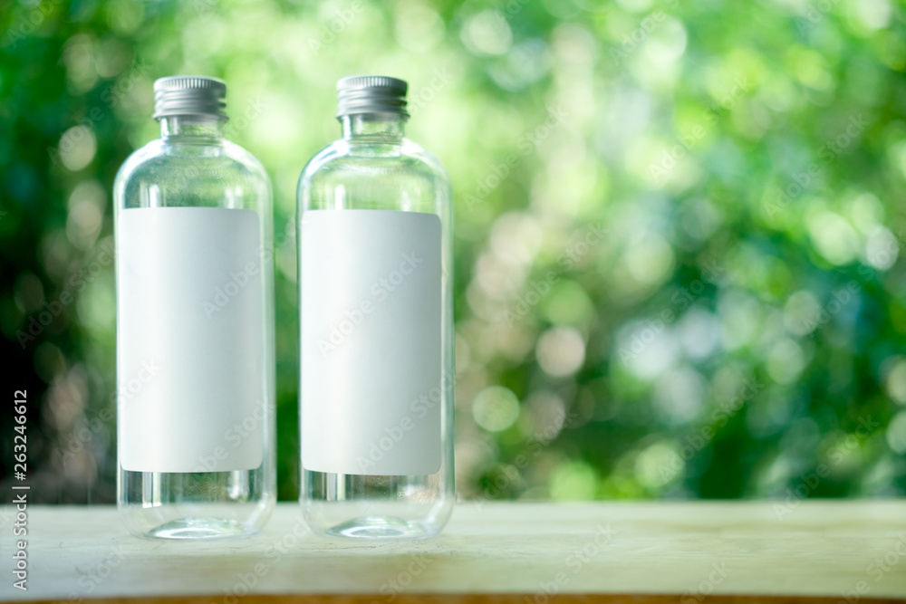 Plastic bottles packages with labels Stock Photo | Adobe Stock