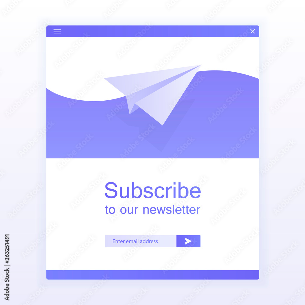 Email subscribe, online newsletter vector template with plane and ...