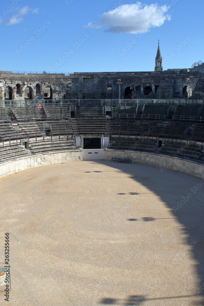 Nimes, France: Interior view of the large arena and the stands of the ...