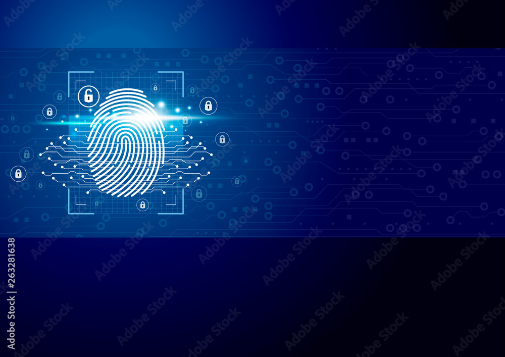 Digital fingerprint scanner with technology background vector ...