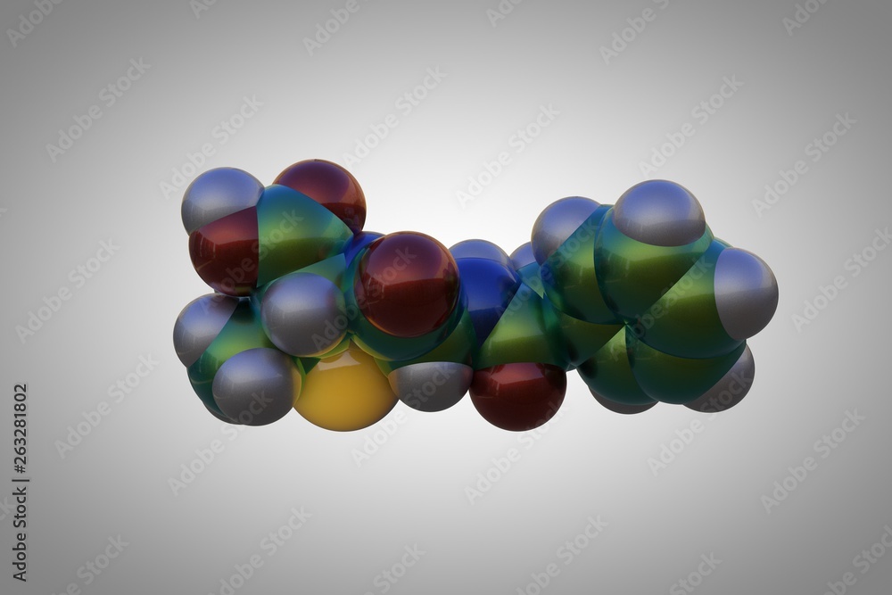 Molecular model of penicillin antibiotic produced by fungi Penicillium ...