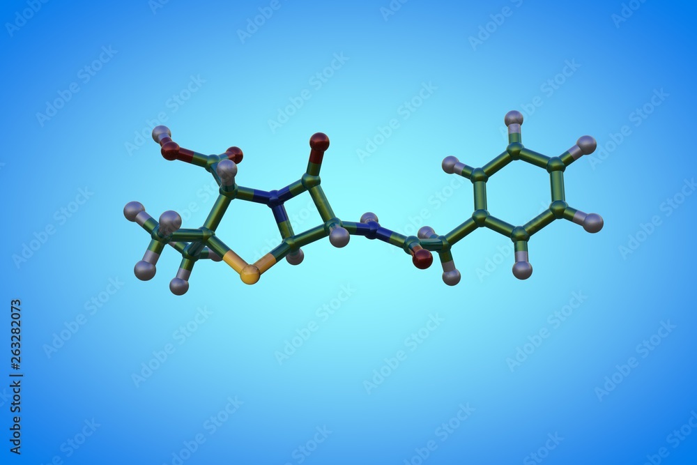 Molecular model of penicillin antibiotic produced by fungi Penicillium ...
