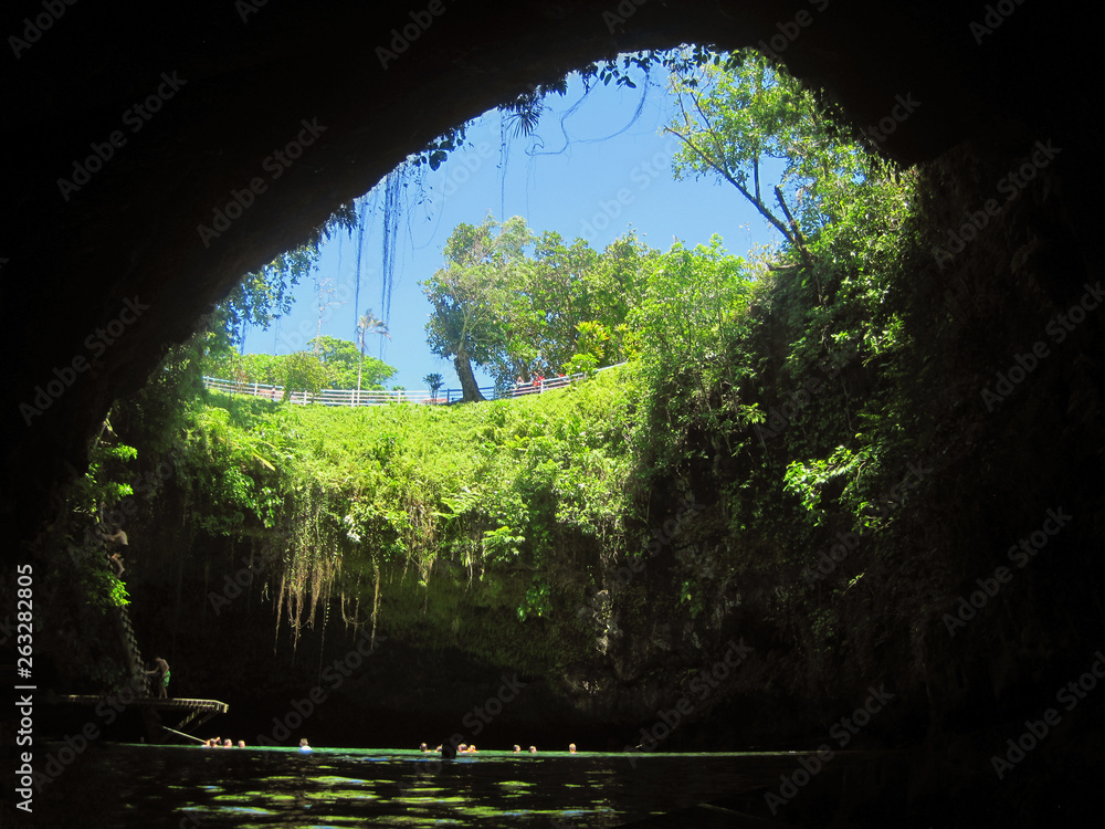 The famous To Sua Ocean Trench, swimming hole in Samoa, Upolu island in ...