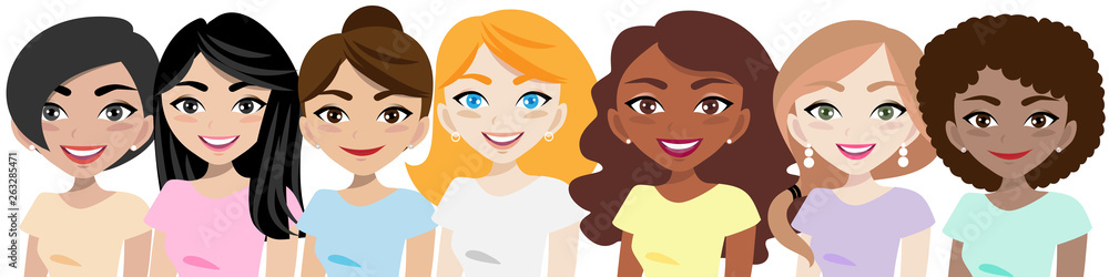 Stockvector Cartoon character woman, different female faces isolated in ...