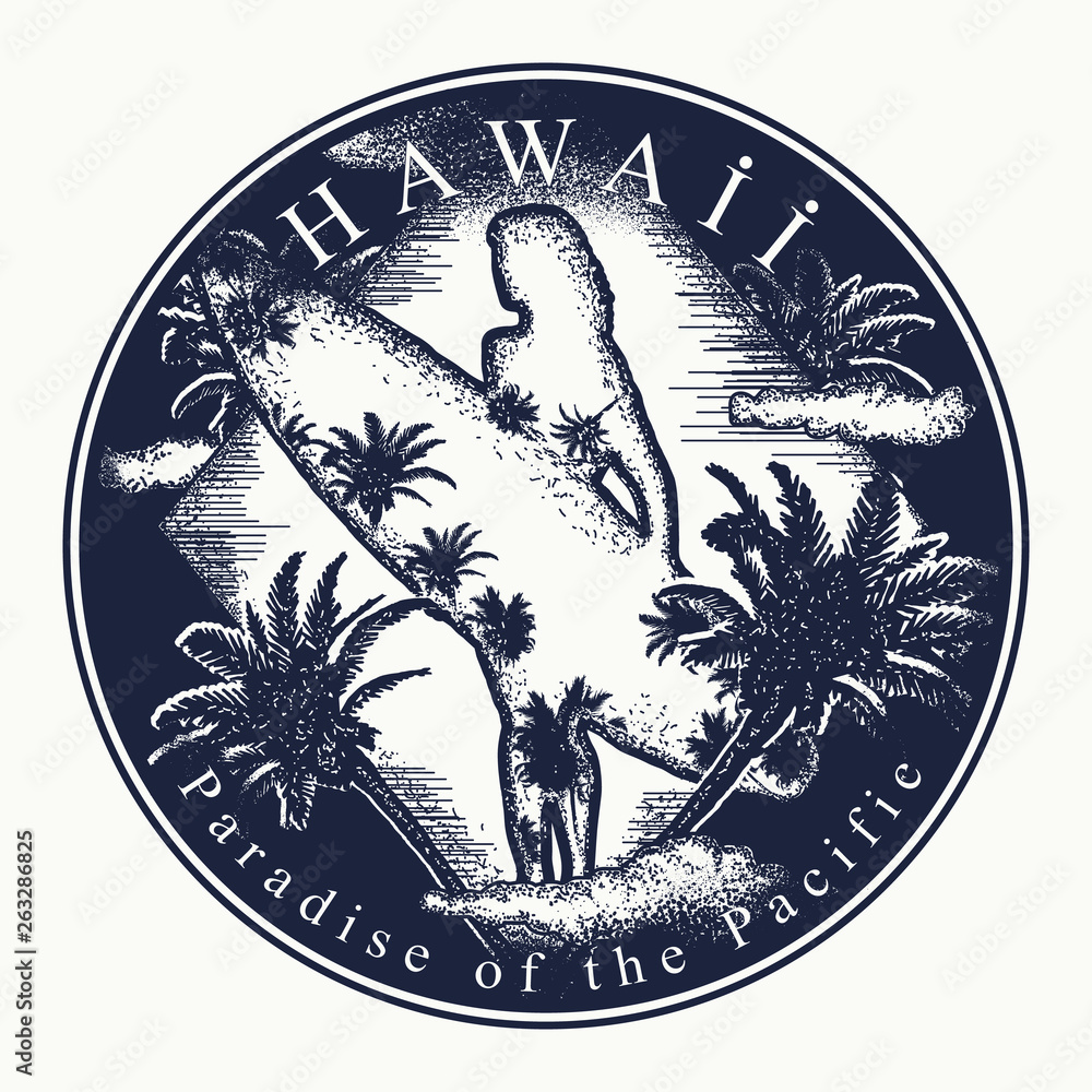 Hawaii. Tattoo and t-shirt design. Welcome to state of Hawaii, (USA ...