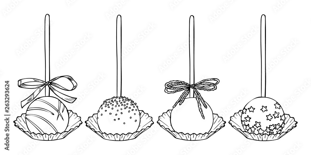 Sweet cake pops on stick with sprinkles isolated on white background ...