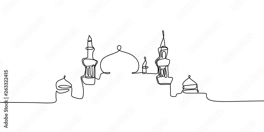 Islamic mosque one line drawing vector illustration minimalist design ...