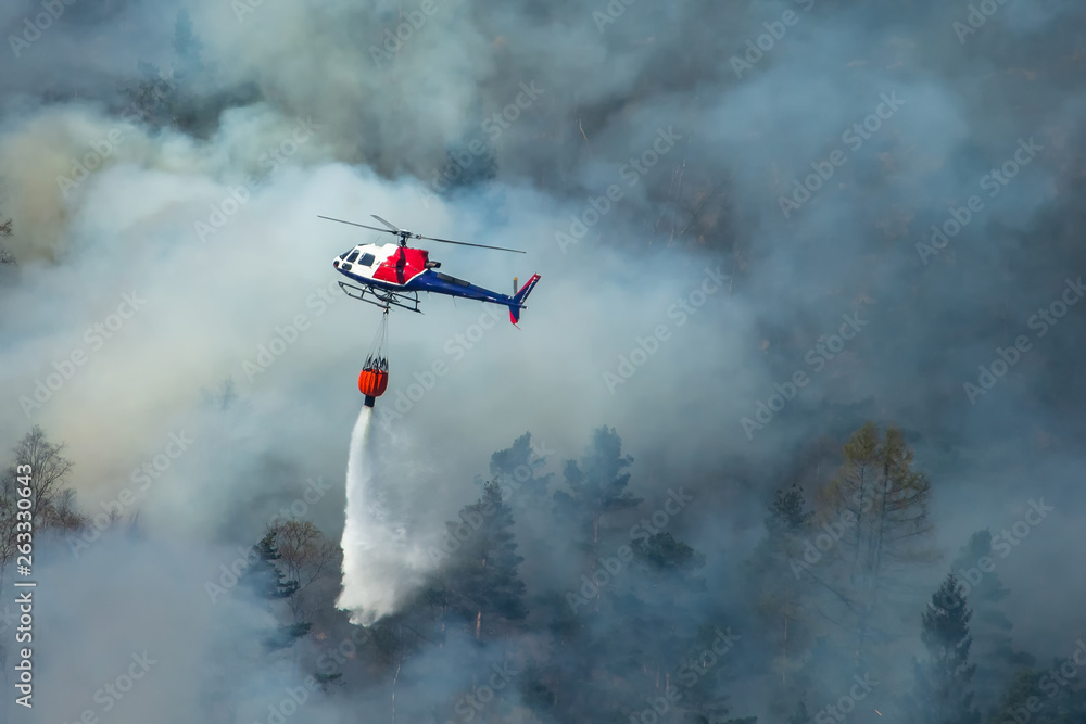 Helicopter extinguishing wildfire. Bergen, Norway. Stock Photo | Adobe ...