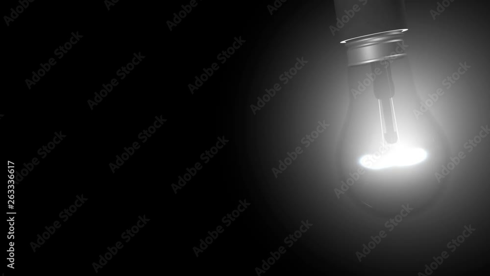 3D of incandescent lamp with a tungsten filament wobbles on the wire ...