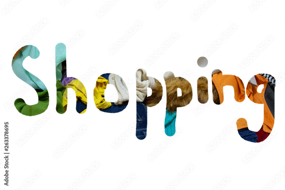 Word shopping written with transparsnt letters on the mixed updifferent ...