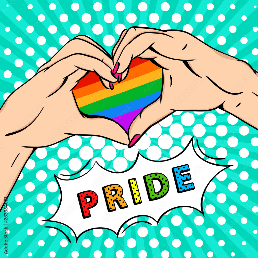 LGBTQ community, concept of pride, gender equality. Heart shaped hands ...