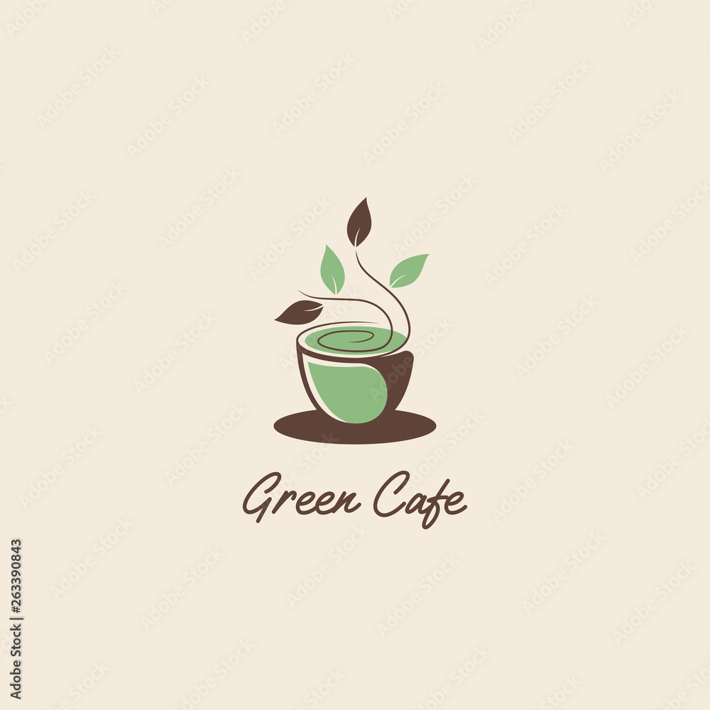 Green and eco friendly vintage cafe logo icon with brach and leaf on ...