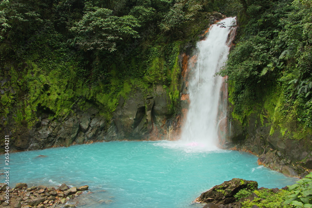 Waterfall on Rio Celeste in Parque Nacional Volcan Tenorio in Costa ...