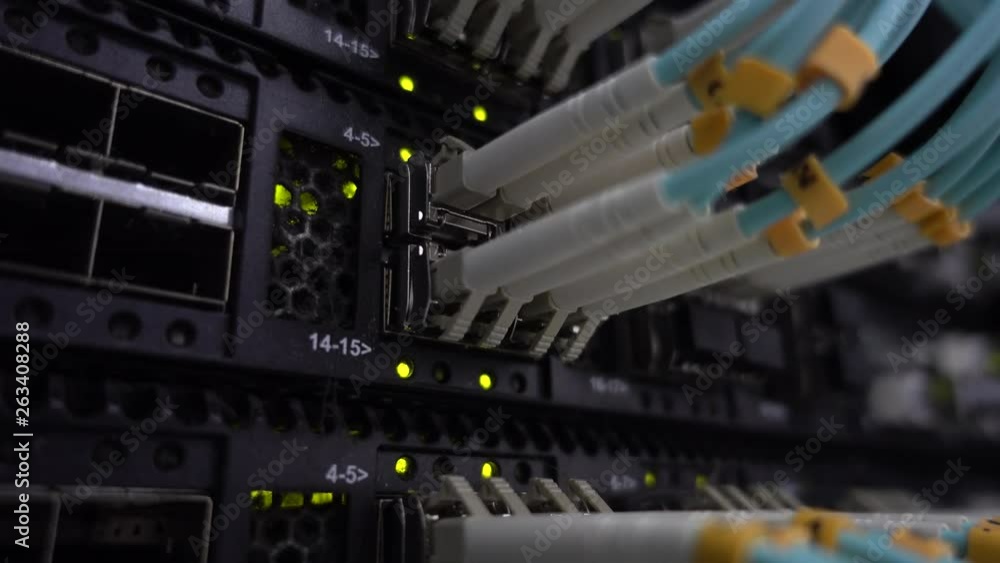 Fiber Optical Cables side view. Technology server concept. Stock Video ...