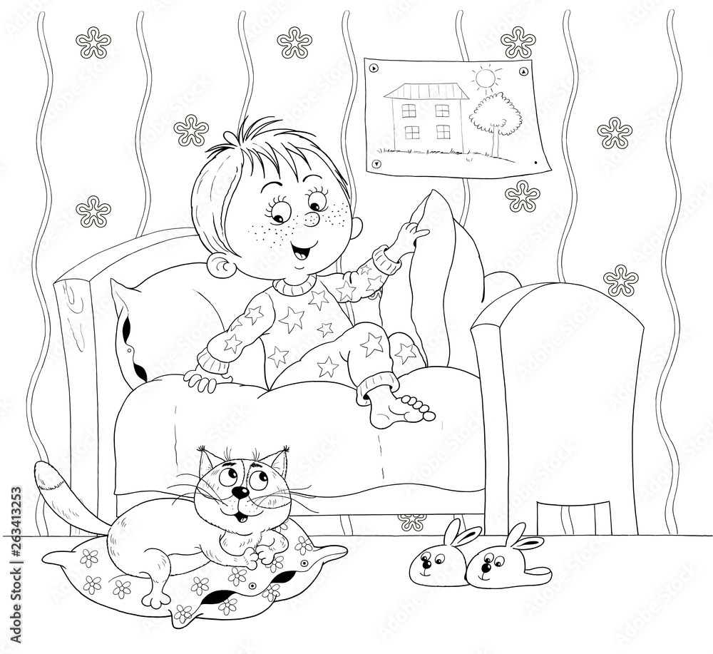 My day. Schedule. Cute little boy's day. Coloring book. Coloring page ...