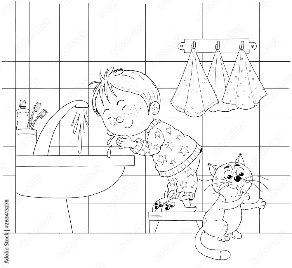 My day. Schedule. Cute little boy's day. Coloring book. Coloring page ...