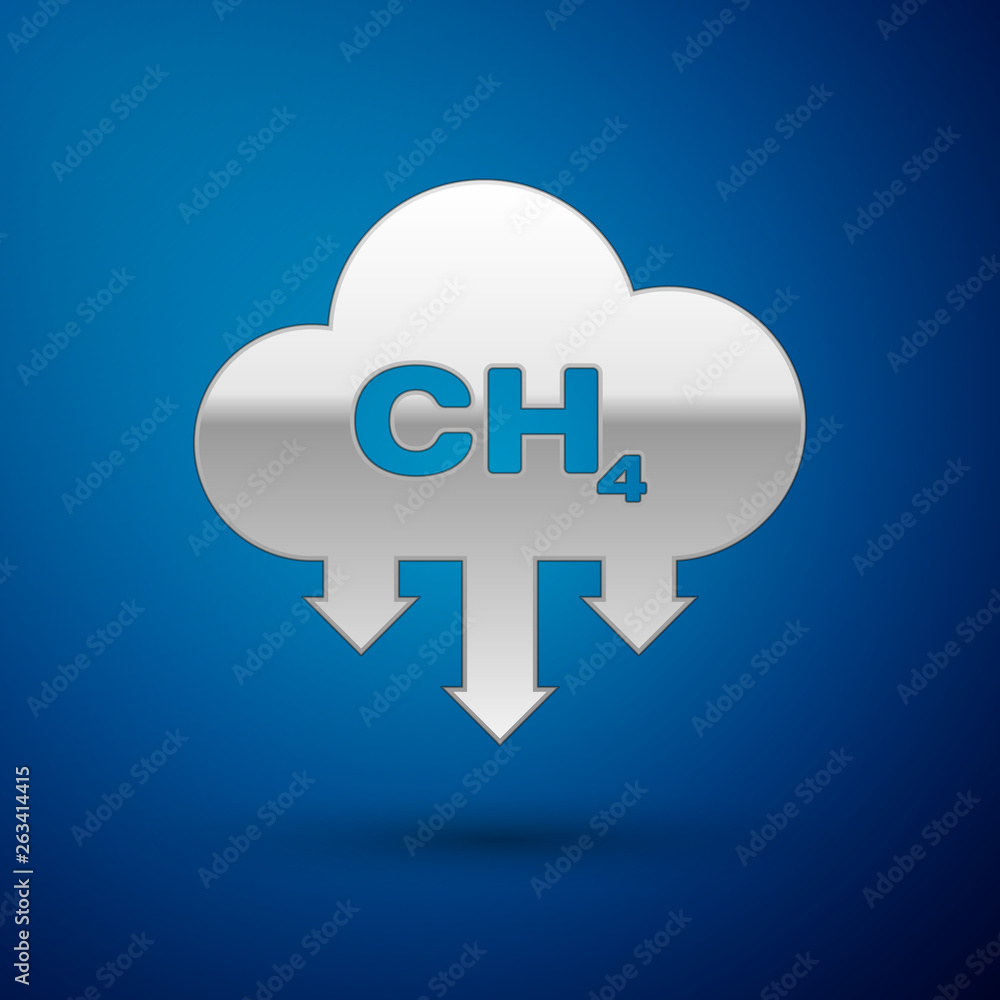 Silver Methane emissions reduction icon isolated on blue background ...