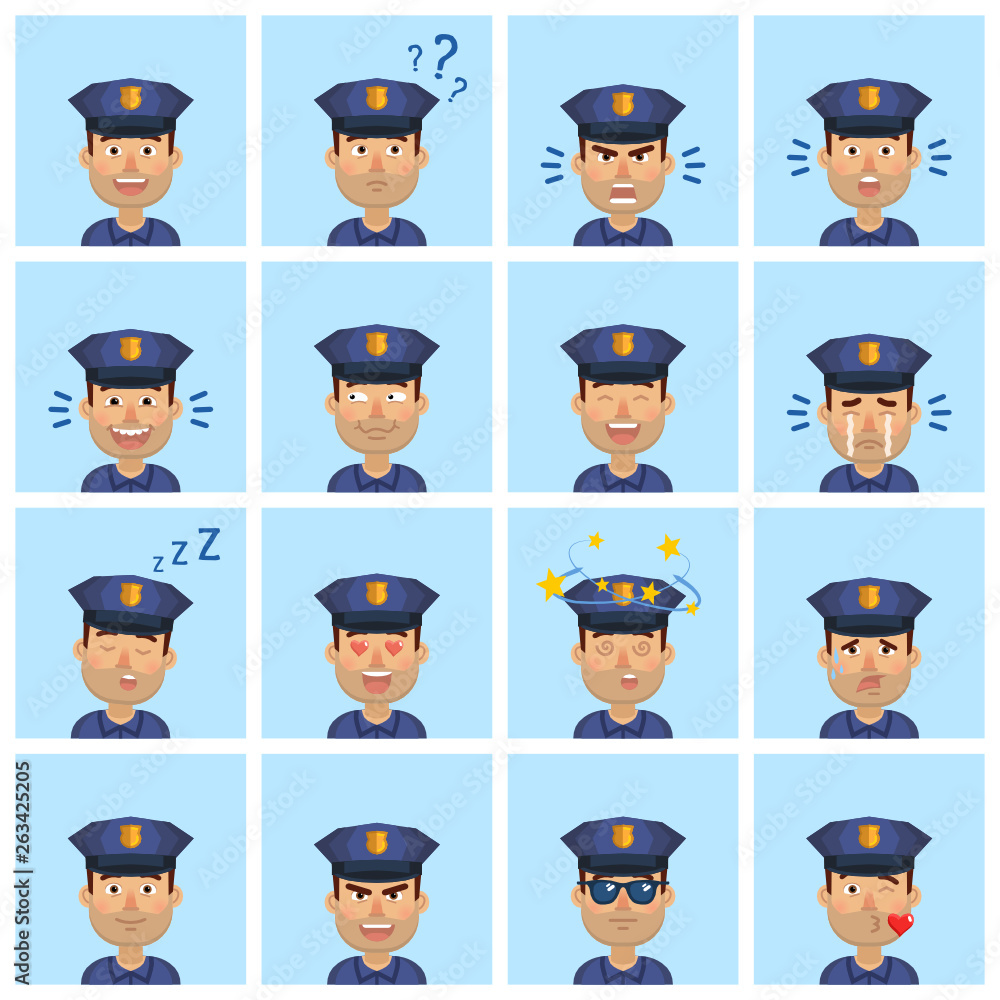 Big set of policeman emoticons. Police officer avatars showing ...