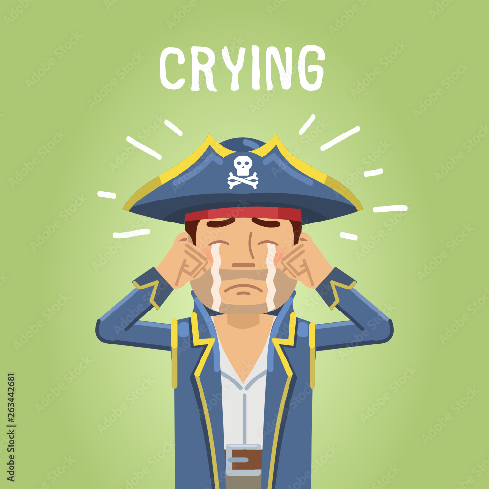 Illustration of a crying pirate captain. Sad pirate isolated on ...