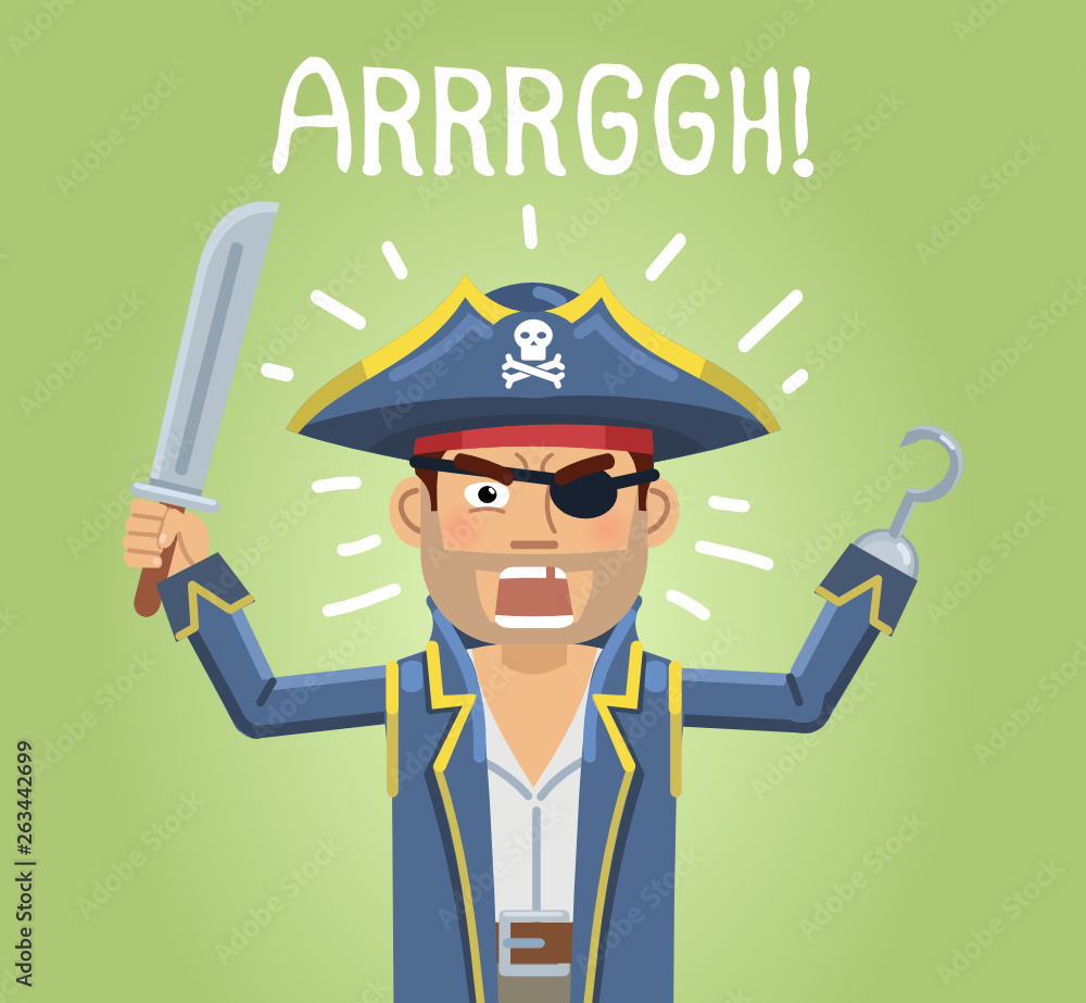 Illustration of an angry pirate captain shouting. Emotional face ...