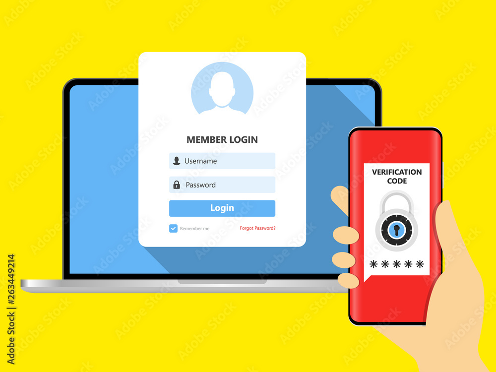 Two step authentication vector illustration, flat cartoon smartphone ...