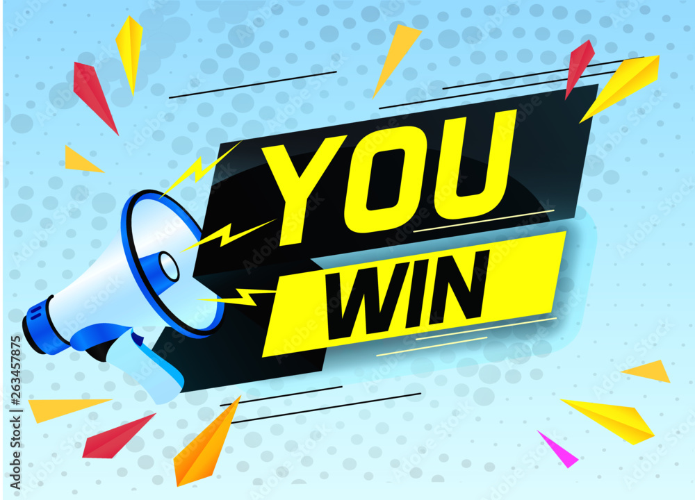 You win word concept vector illustration with megaphone and 3d style ...