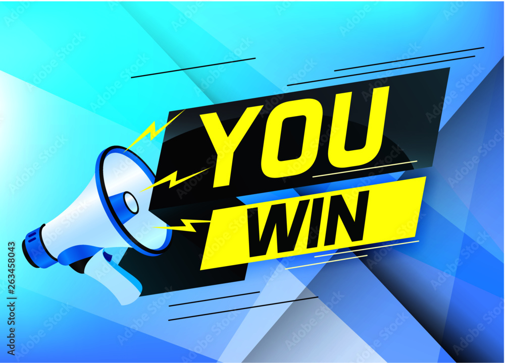 You win word concept vector illustration with megaphone and 3d style ...