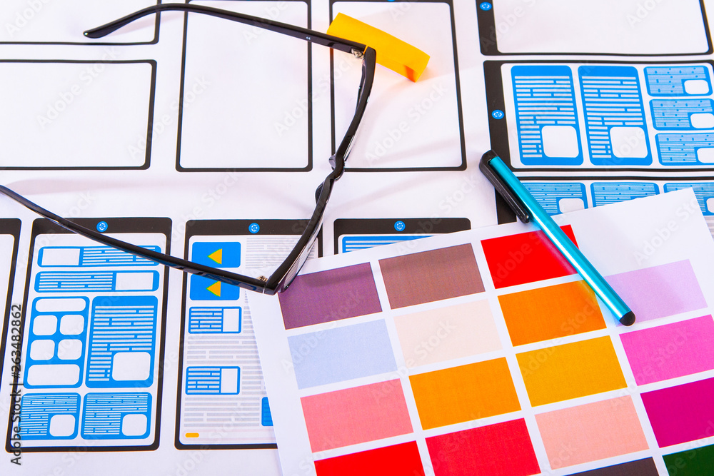 UX UI design. Layout of a digital application in development ...