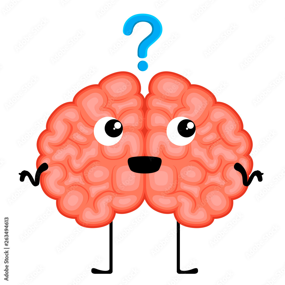 Happy brain cartoon with a question mark. Vector illustration design ...