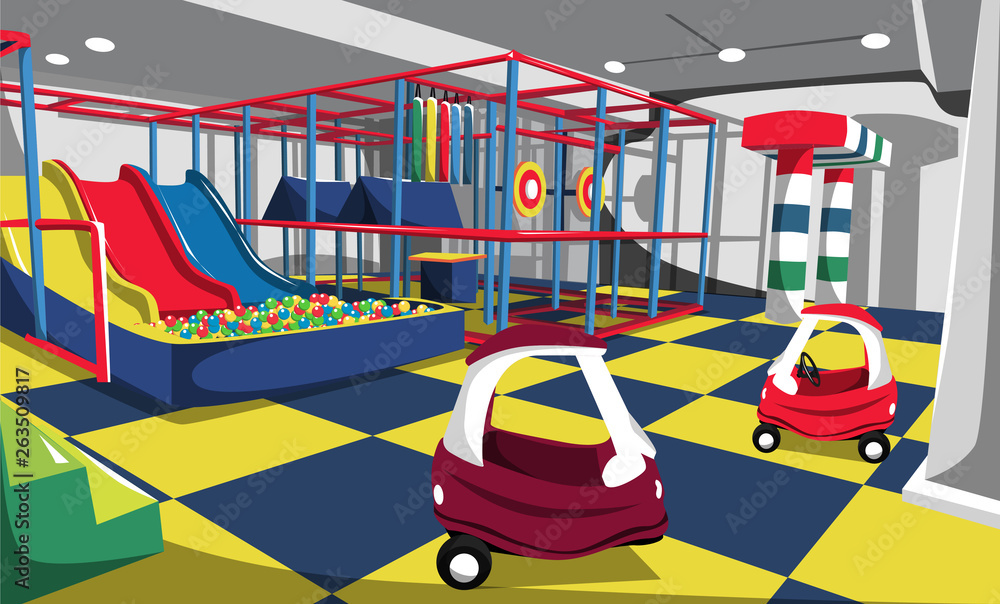 Kids Playground with Slides, Ball Pit, Toys Cars, Colorful Arena for ...
