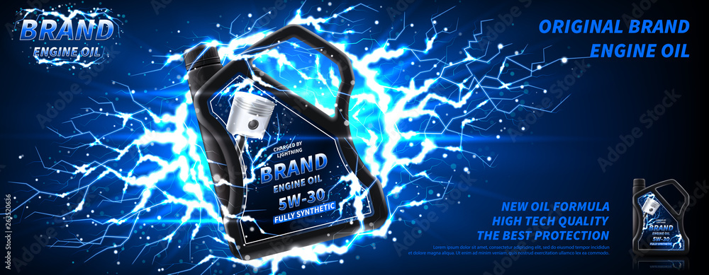 Engine oil advertisement background. Vector illustration with realistic ...