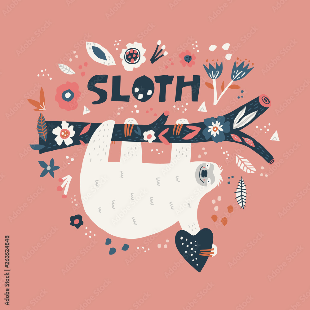 Sloth cartoon hand drawn illustration Stock Vector | Adobe Stock