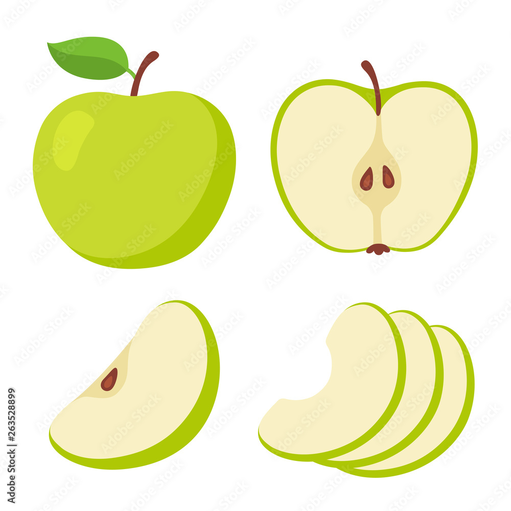 Green apple cartoon set Stock Vector | Adobe Stock