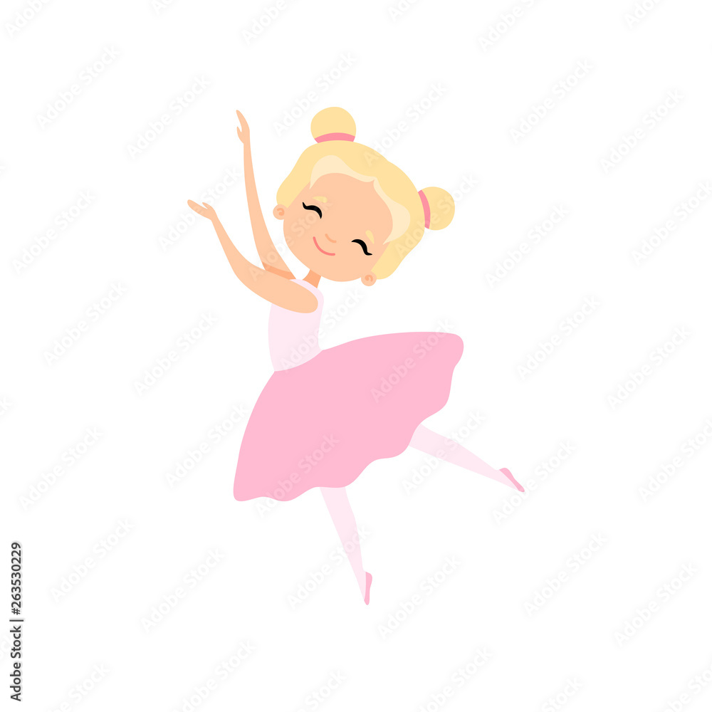 Cute Little Ballerina Dancing, Girl Ballet Dancer Character in Pink ...