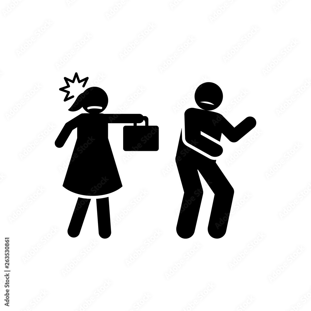 Woman, job, man, aggressive icon. Element of negative character traits ...