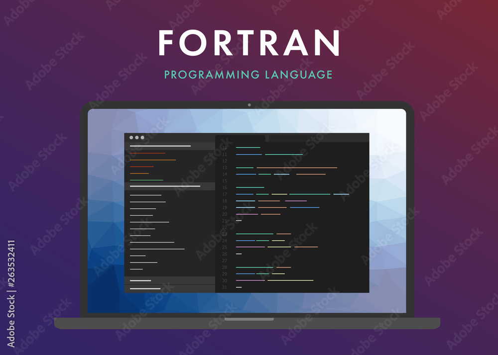 Fortran programming language. Learning concept on the laptop screen ... Fortran programming language. Learning concept on the laptop screen ...