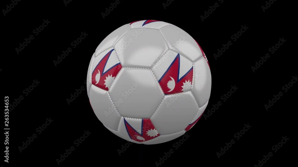 Soccer ball with the flag of Nepal colors rotates on transparent ...