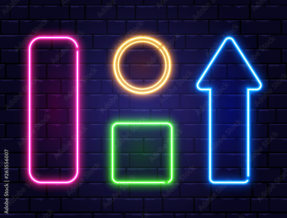 Vecteur Stock Neon Frames Isolated On Brick Wall Background Realistic Color Neon Banners