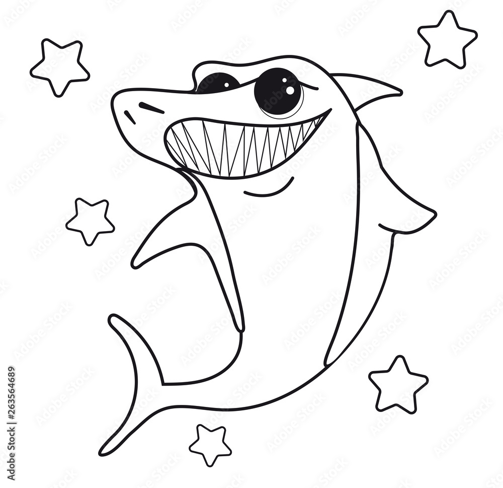 Coloring book Shark smiling with sharp teeth. Sea Fish isolated on ...
