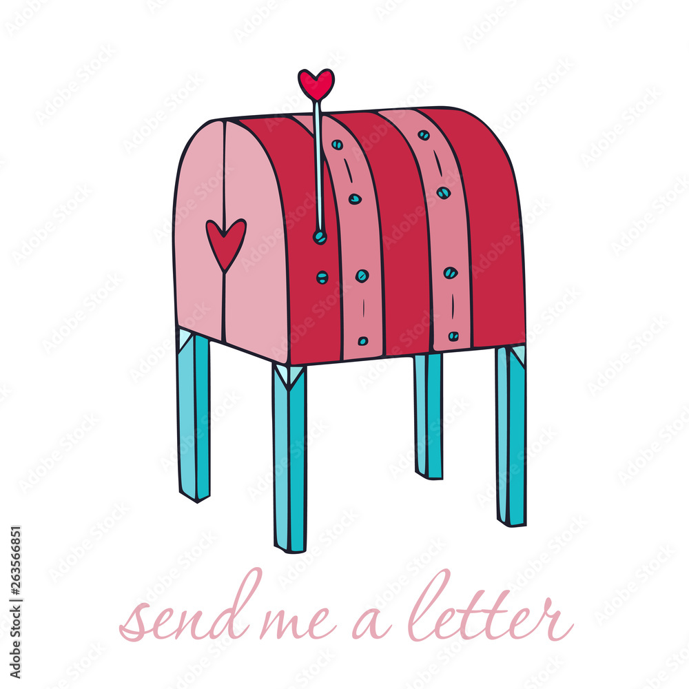 Cartoon mailbox illustration. Hand drawn mail delivery. Stock ...