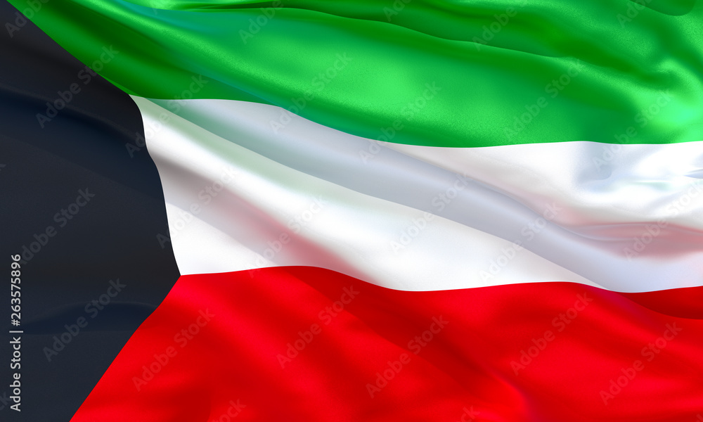 Realistic silk material Kuwait waving flag, high quality detailed ...