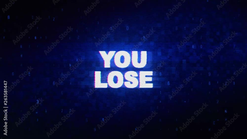 Vidéo Stock You Lose Text Digital Noise Twitch and Glitch Effect Tv ...