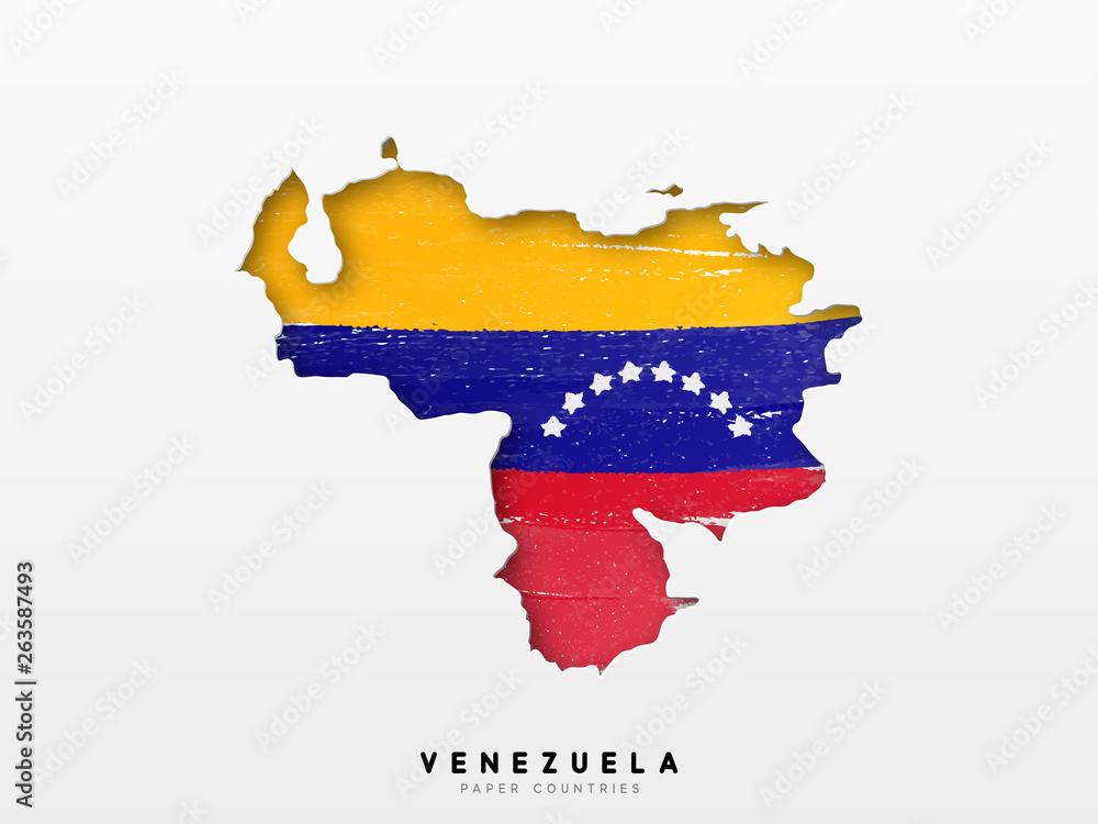 Venezuela detailed map with flag of country. Painted in watercolor ...