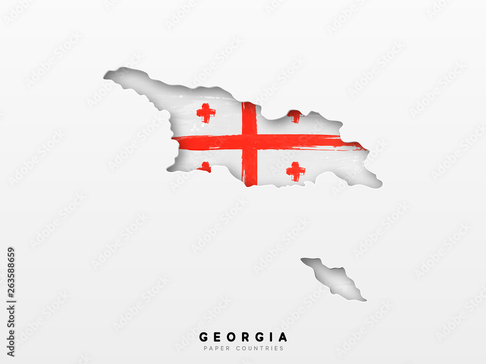Georgia detailed map with flag of country. Painted in watercolor paint ...
