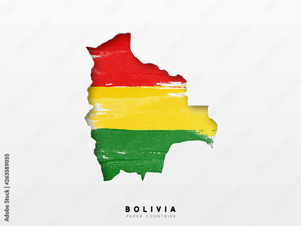 Bolivia detailed map with flag of country. Painted in watercolor paint ...