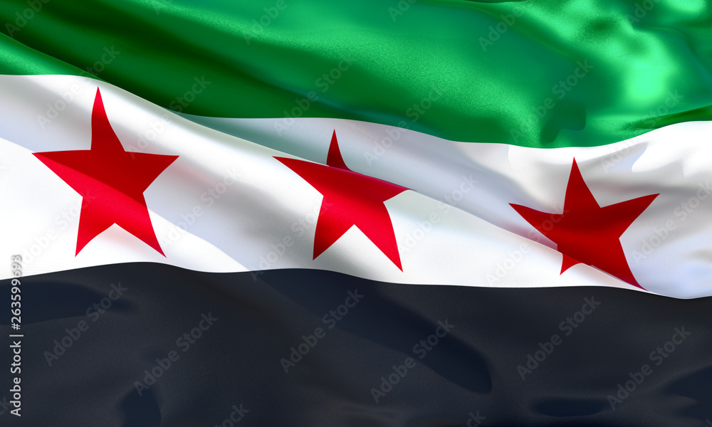 Realistic silk material Syrian opposition waving flag, high quality ...