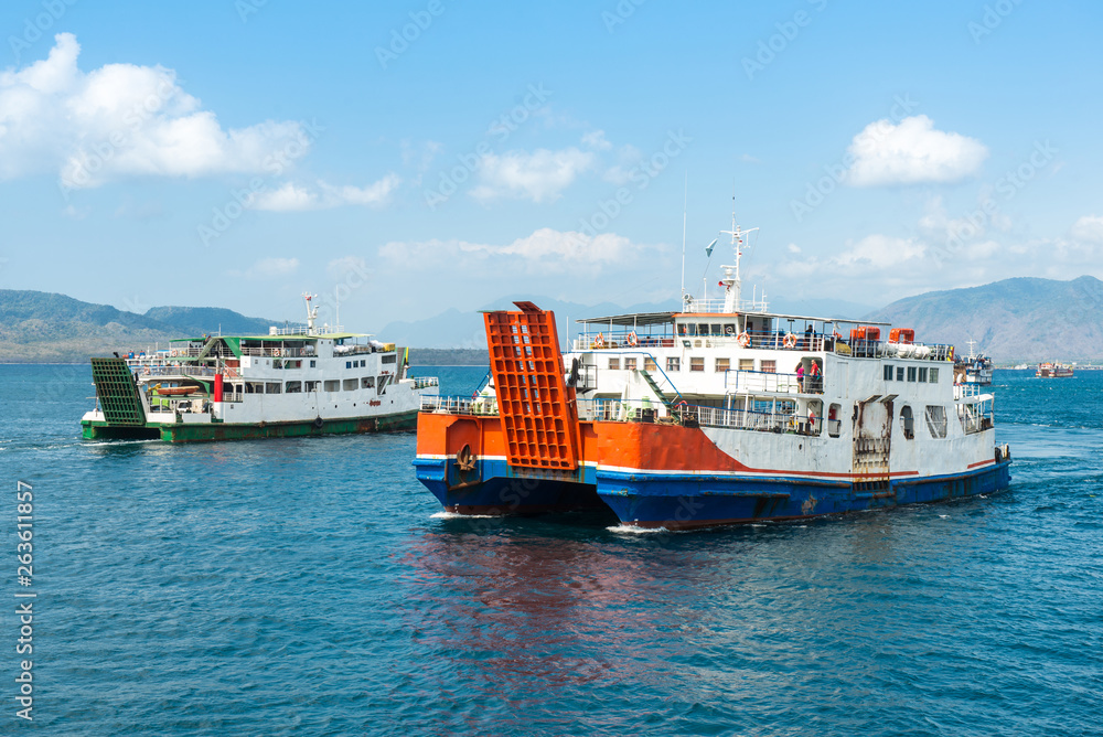 Bali public ferry ship carrying passengers from Gilimanuk harbour ferry ...